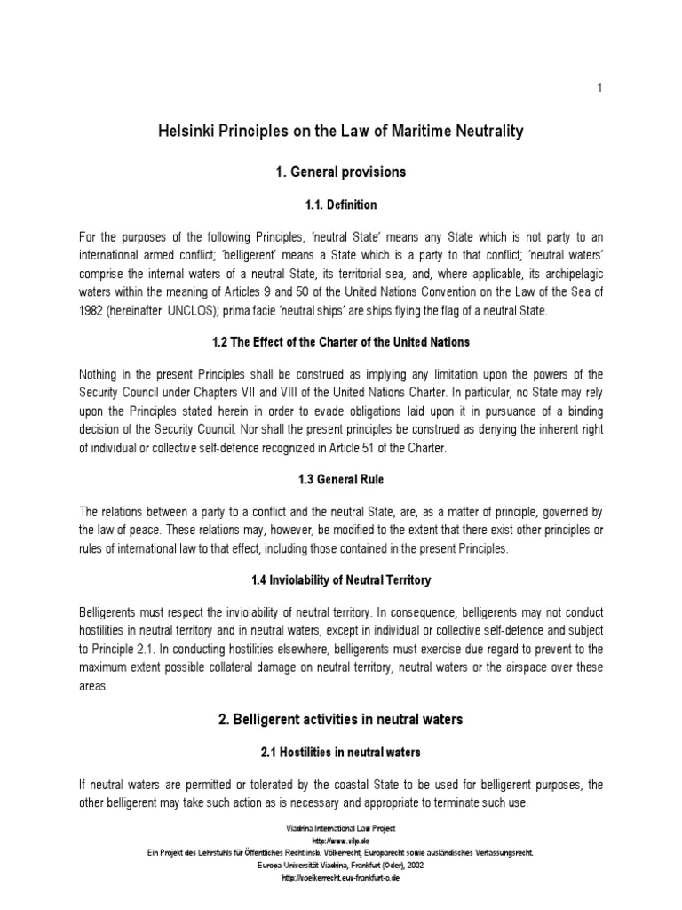 Helsinki Principles Law Maritime Neutrality | PDF | Contraband ...