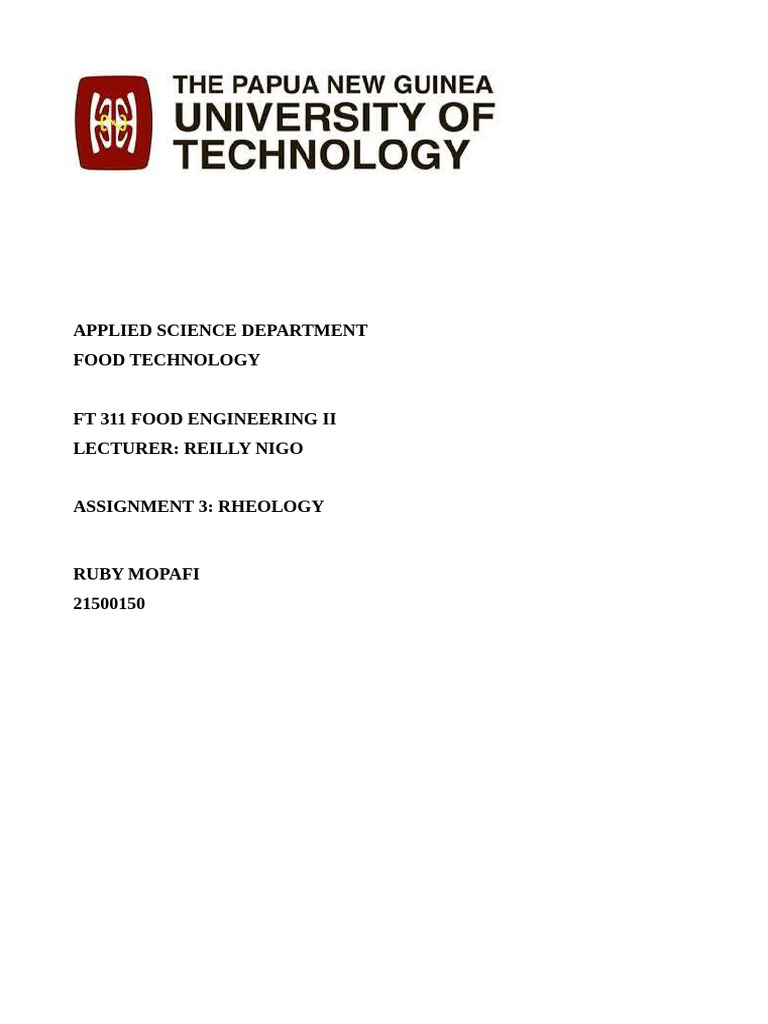FT 311 Rheology Assignment | PDF | Rheology | Fluid