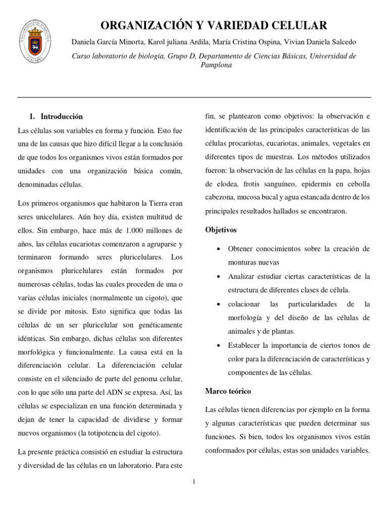 Lab 2 Estructura Y Diversidad Celular Pdf Pdf Biología Celular