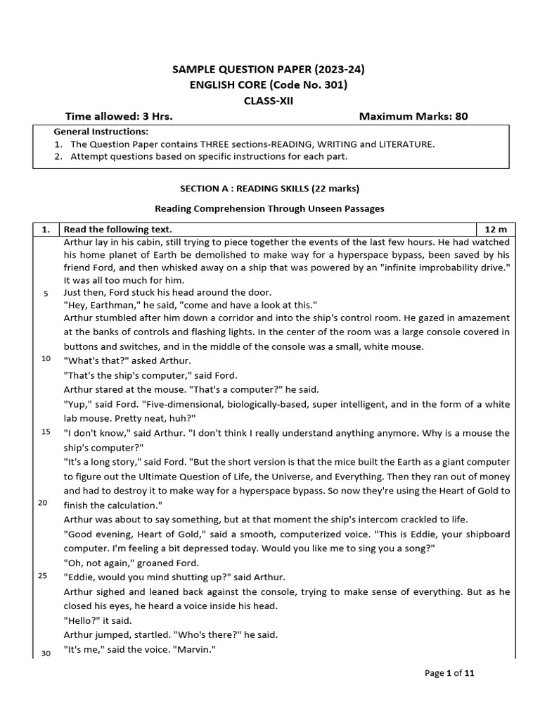 Class Xii English Sample Paper | PDF | Teachers