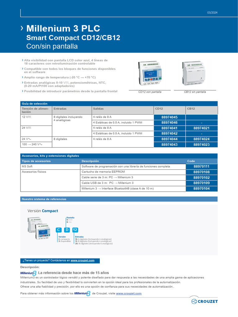 Millenium 3 PLC: Con/sin Pantalla | PDF | Controlador lógico programable | Automatización