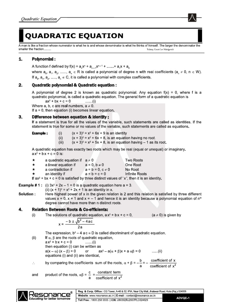 2-Quadratic Equation Theory | PDF