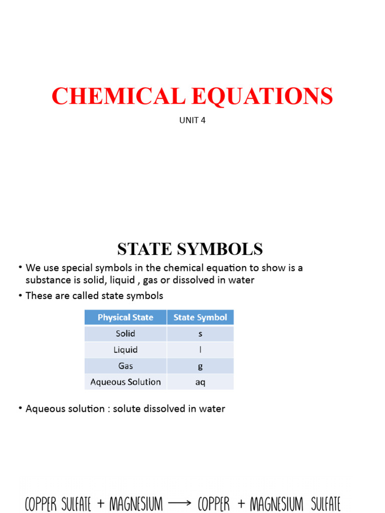 Chemical Equations - Unit 4 | PDF