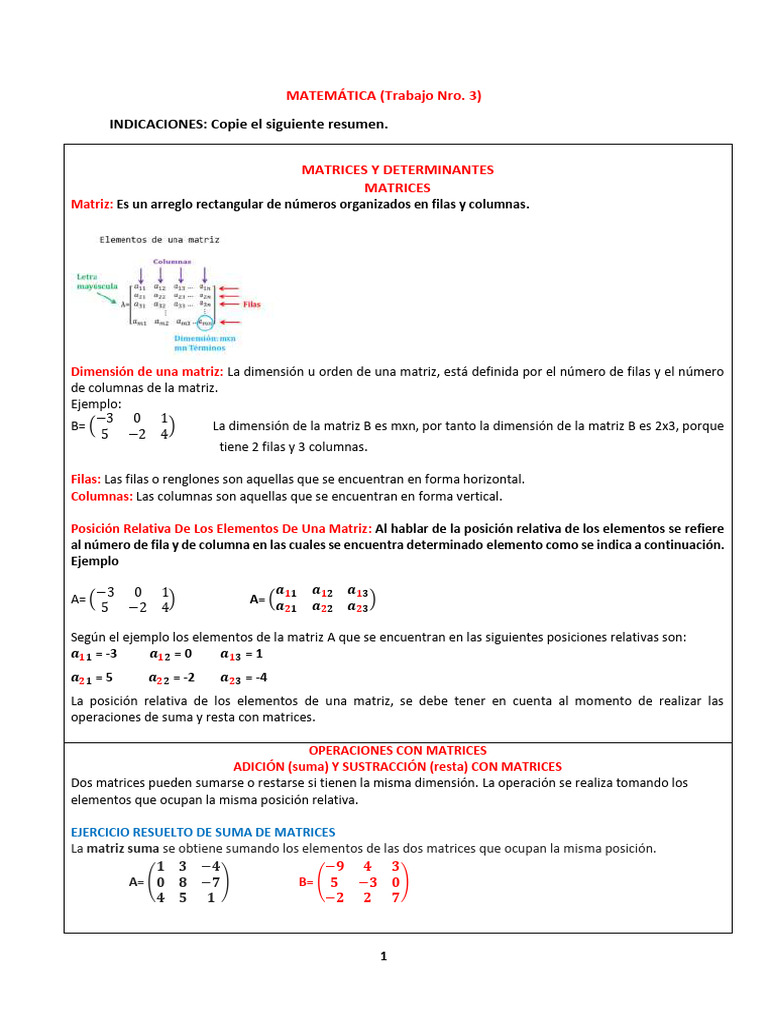 Operaciones Básicas con Matrices | PDF | Matriz (Matemáticas) | Sustracción