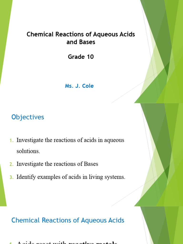 Chemical Reactions of Acids and Alkalis Ms. J. Cole | PDF | Acid ...