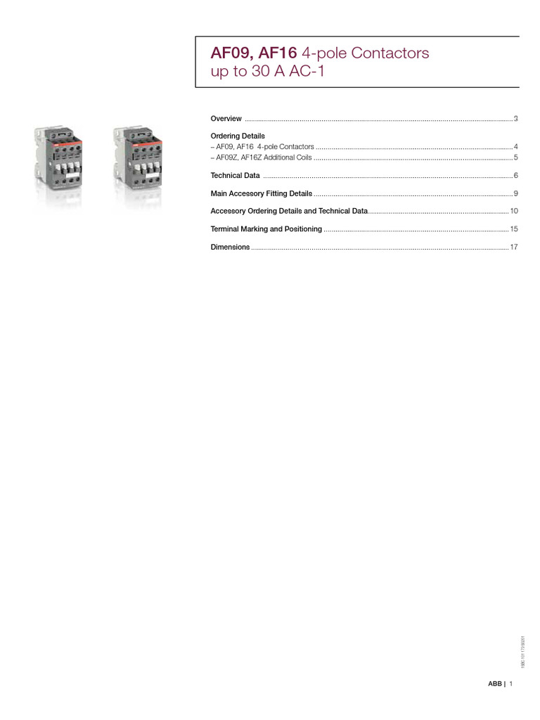 AF09, AF16 4-Pole Contactors Up To 30 A AC-1 | PDF | Alternating Current | Inductor