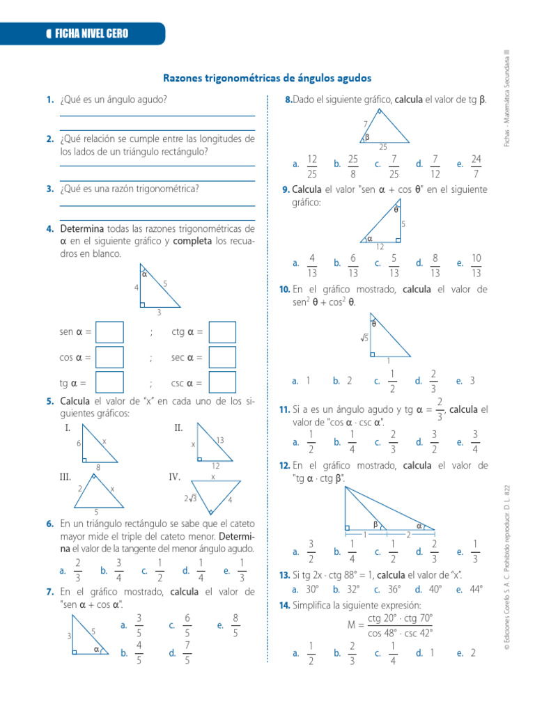 F0 - Razones Trigonométricas de Ángulos Agudos | Descargar gratis PDF ...