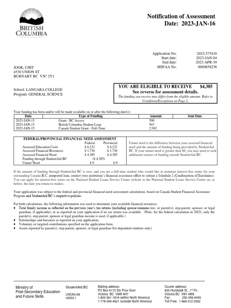Notification of Assessment Date: 2023-JAN-16: You Are Eligible To ...