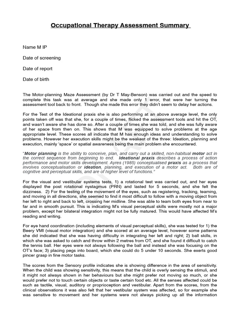 OT Report | PDF | Executive Functions | Behavioural Sciences