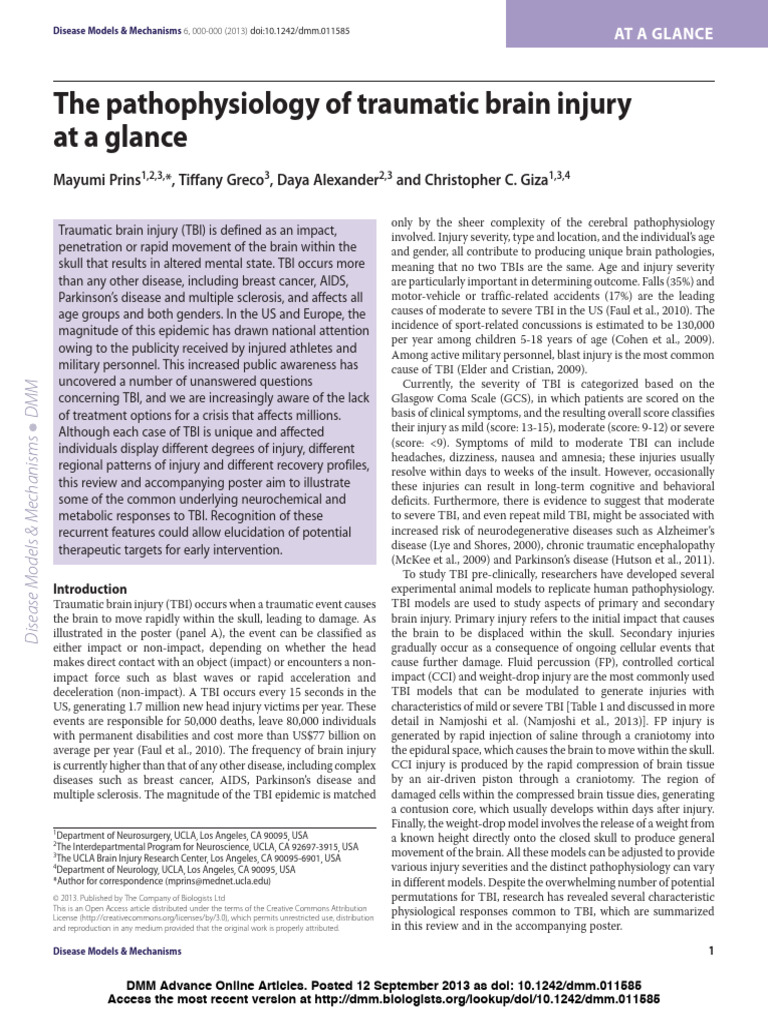 Pathophysiology of Traumatic Brain Injury | PDF | Traumatic Brain ...