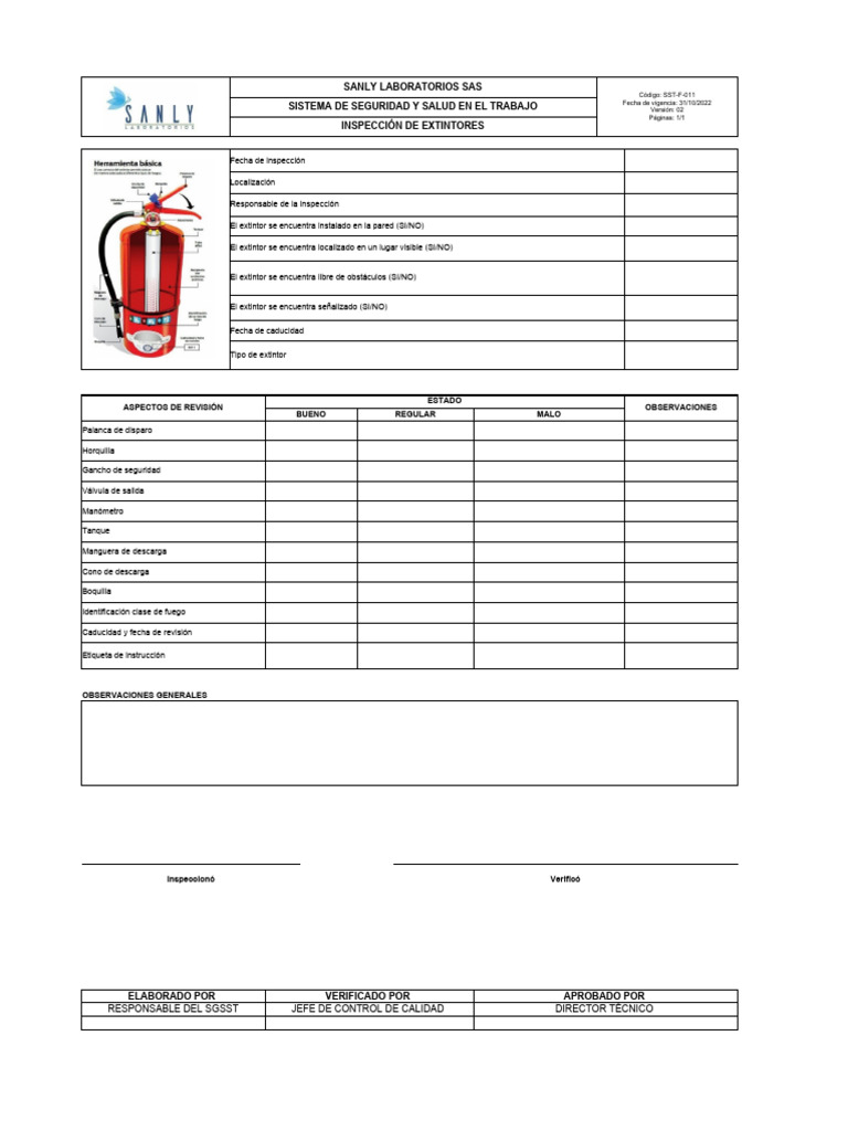 Sst-f-011 Inspección de Extintores | PDF Sst-f-011 Inspección de Extintores | PDF