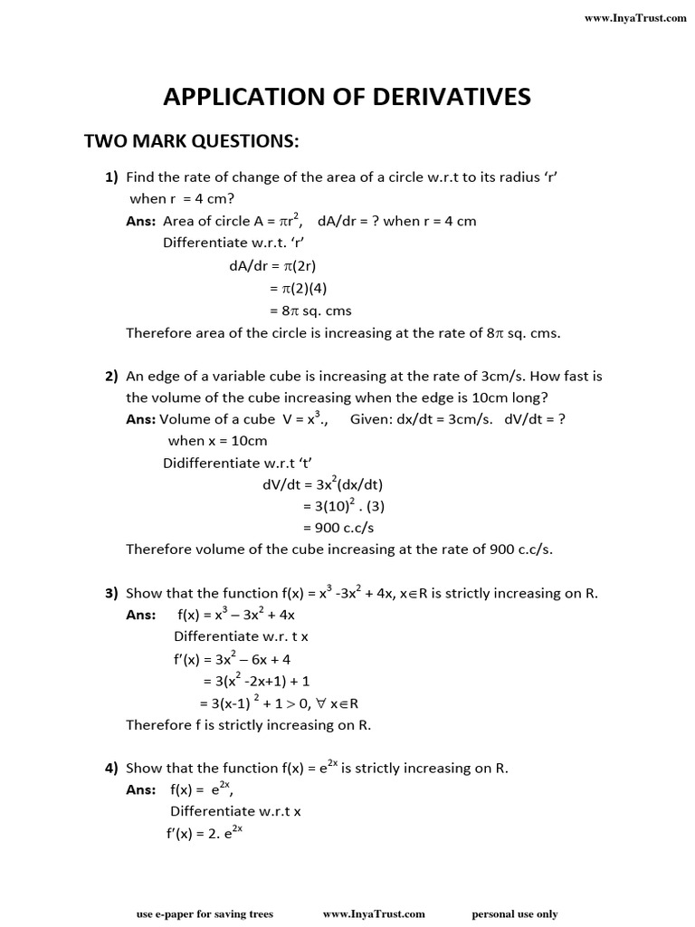 Application of Derivatives: Key Problems | PDF | Sphere | Calculus