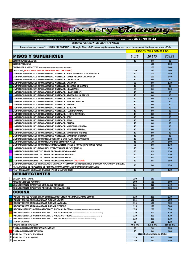 Listas de Productos Al 24 de Abril Del 2024 | Descargar gratis PDF | Jabón | Productos de limpieza
