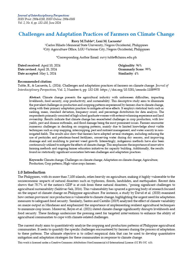 Challenges and Adaptation Practices of Farmers On Climate Change ...