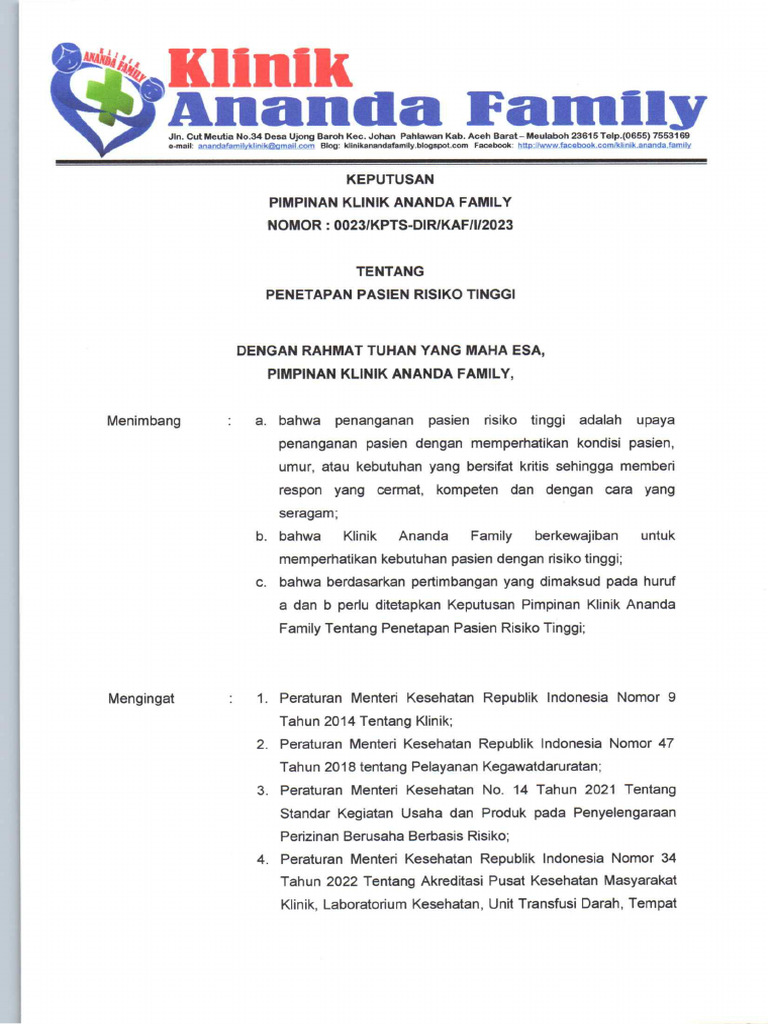 Sk Penetapan Pasien Risiko Tinggi Pdf