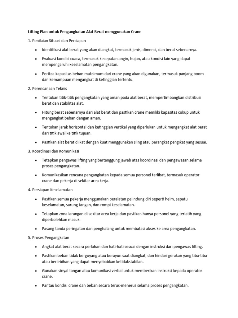 Lifting Plan Untuk Pengangkatan Alat Berat Menggunakan Crane | PDF