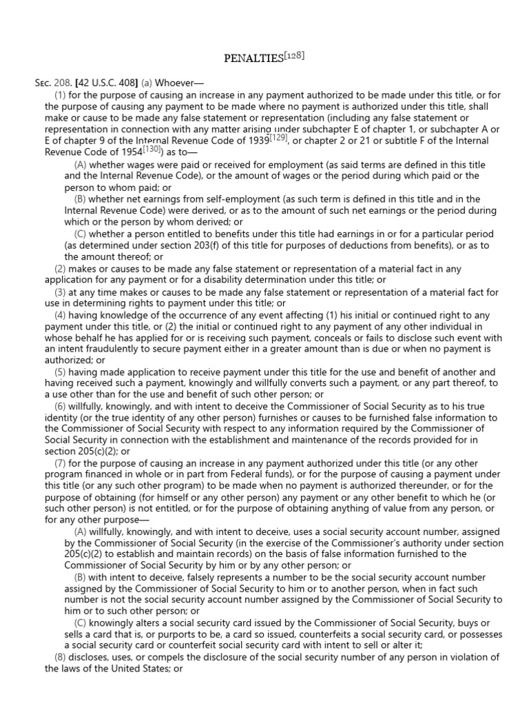 42 408 Sec 208 Social Security Penalties | PDF | Making False ...