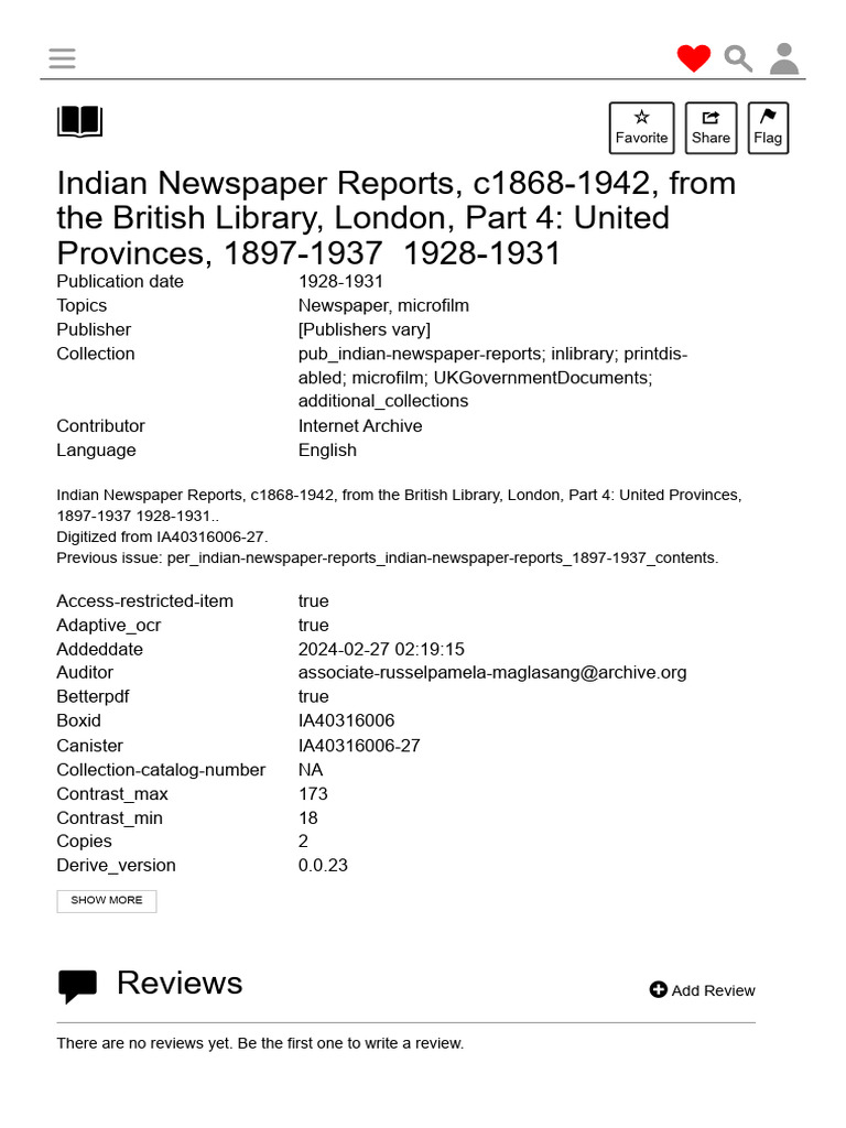 Indian Newspaper Reports, c1868-1942, From | PDF | Books | Newspapers
