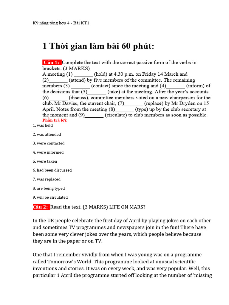1 TH I Gian Làm Bài 60 Phút | PDF