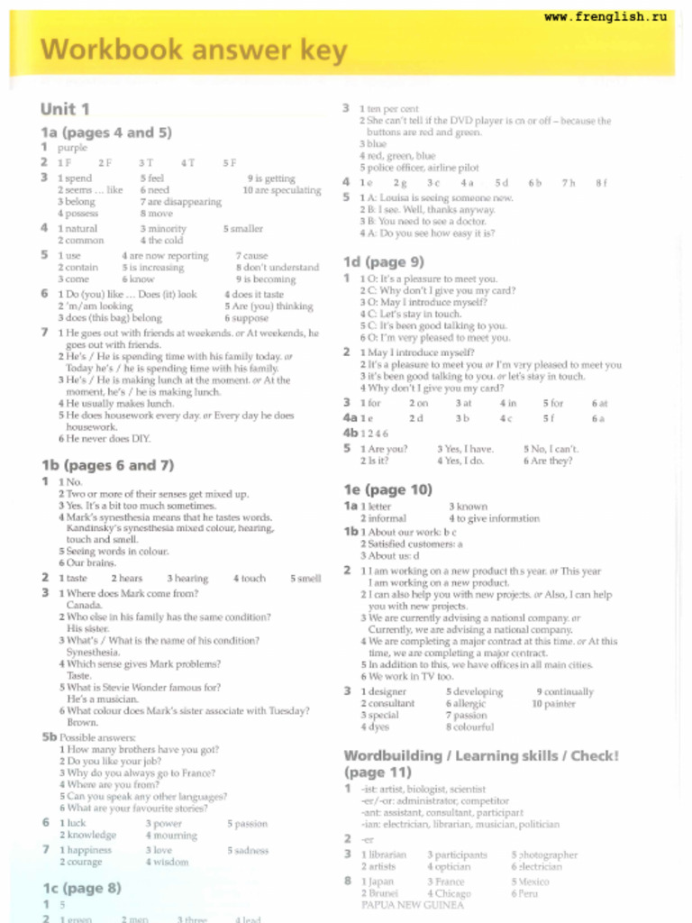 Worbook Answer Key | PDF