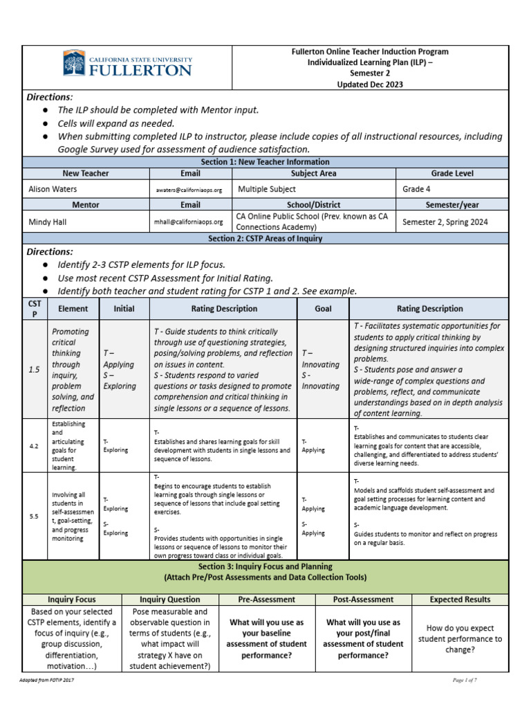 Ilp Alisonwaters 502f Spring24 | PDF | Goal Setting | Goal