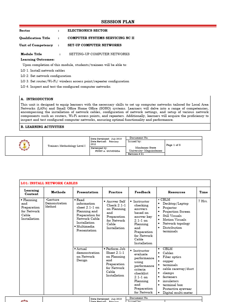 CSS NCII-Session Plan | PDF | Wi Fi | Computer Network