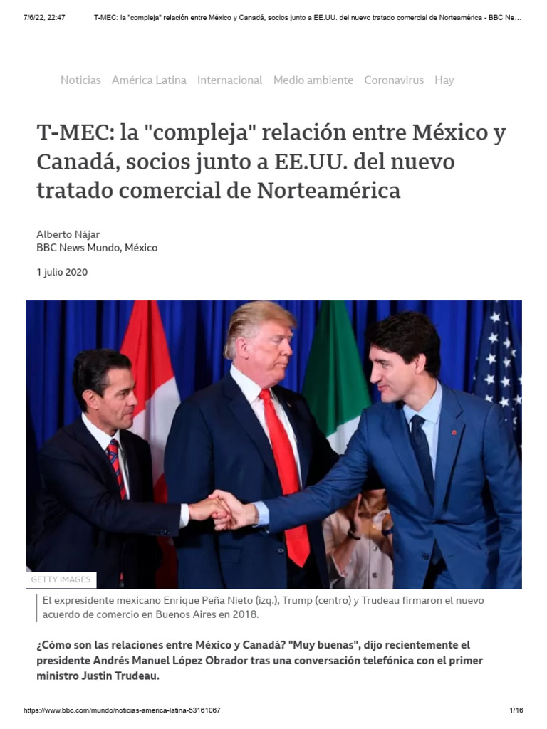 10 - T-MEC - La - Compleja - Relación Entre México y Canadá, Socios Junto A EE - UU. Del Nuevo ...