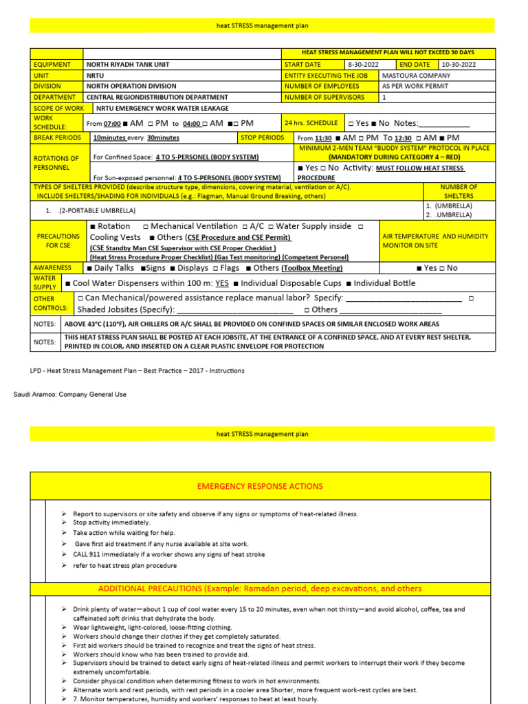 Heat Stress Management Plan Overview | PDF | Hyperthermia | Air ...
