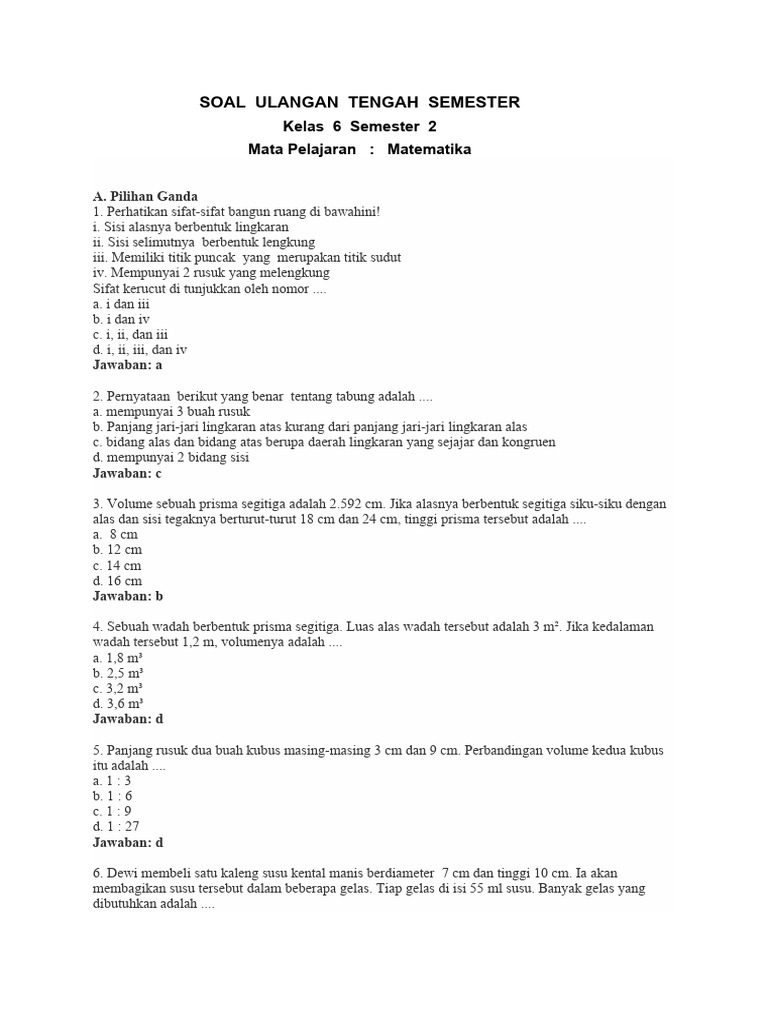 Soal UTS Kelas 6 Tema 7 Matematika | PDF