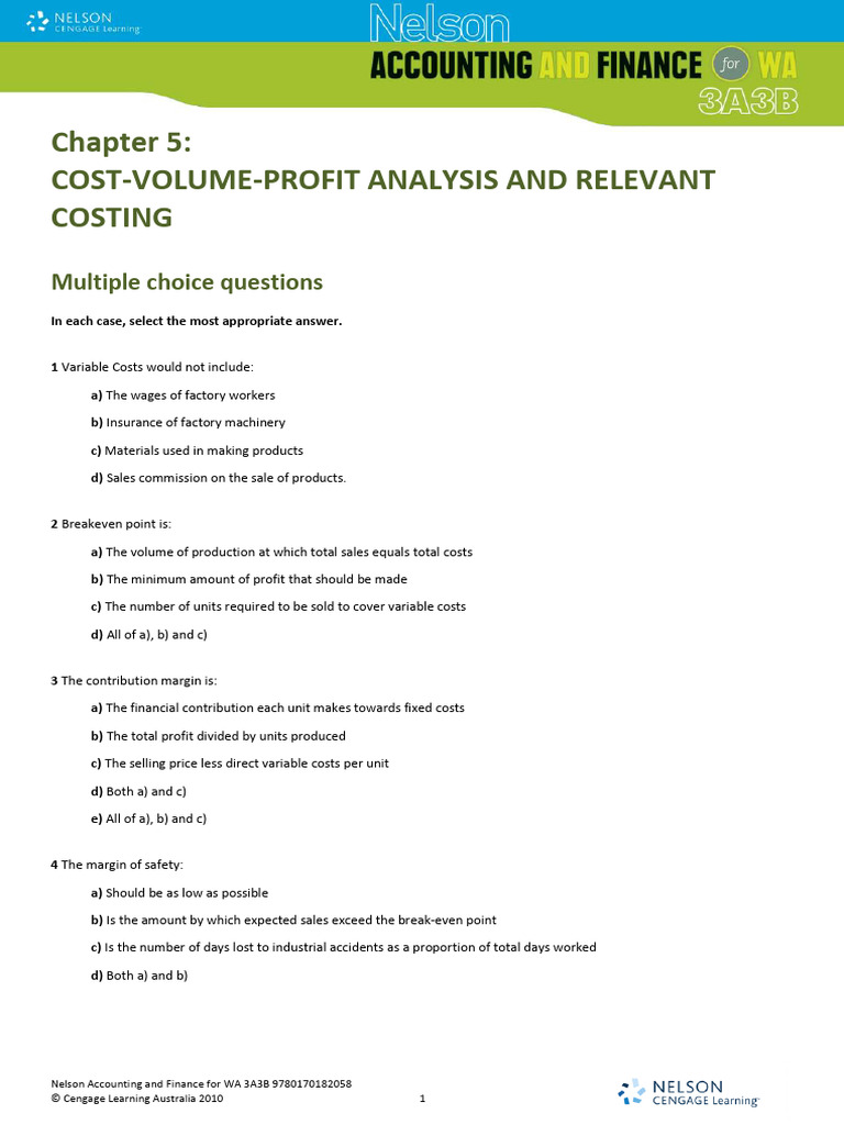 Chapter 5 Multichoice Questions | PDF | Management Accounting | Business