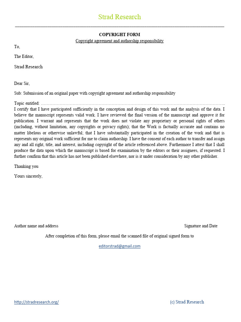 Copyright Agreement for Strad Research | PDF