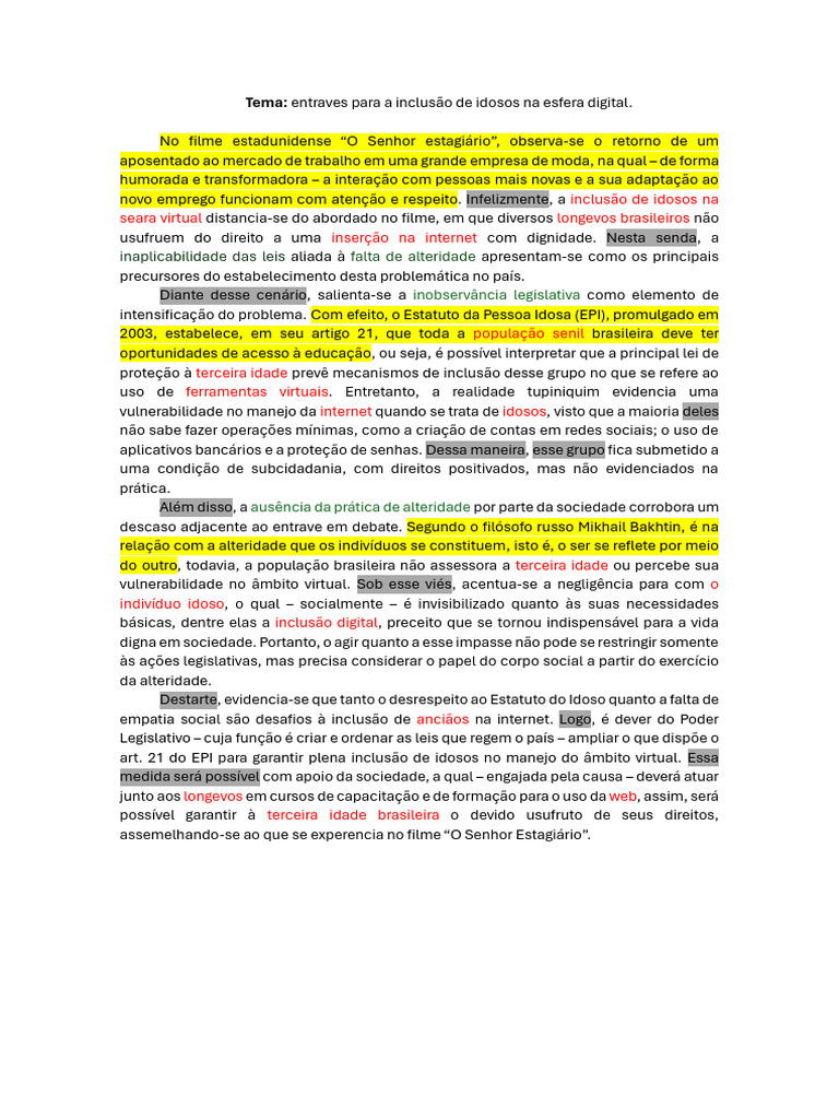 Redação Nota 1000 Idosos | Download grátis PDF | Terceira idade | Internet
