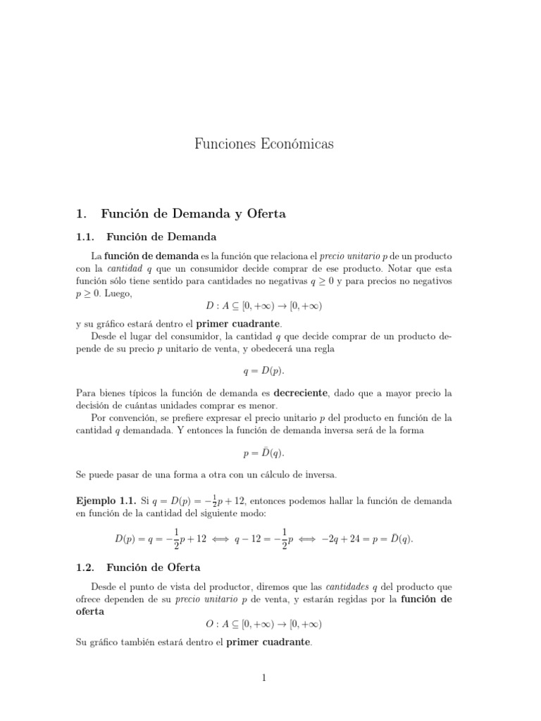 Funciones Econ Micas | PDF | Oferta (economía) | Oferta y demanda