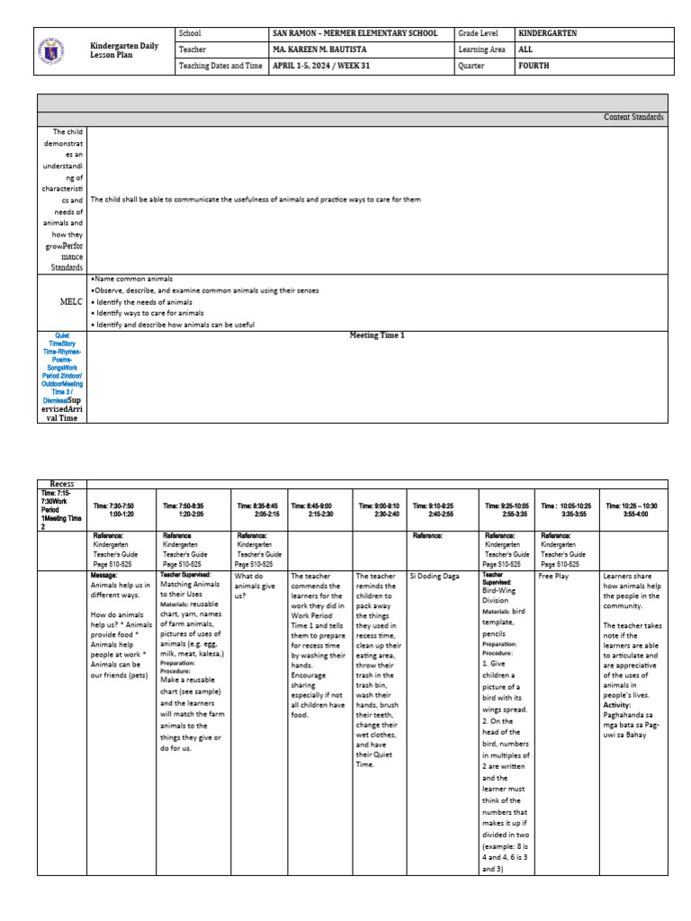 Kinder New DLL Week31 Day2 | PDF | Learning | Teachers