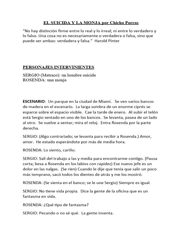 EL SUICIDA Y LA MONJA Por Felix Rizo. Chicho Porras | PDF