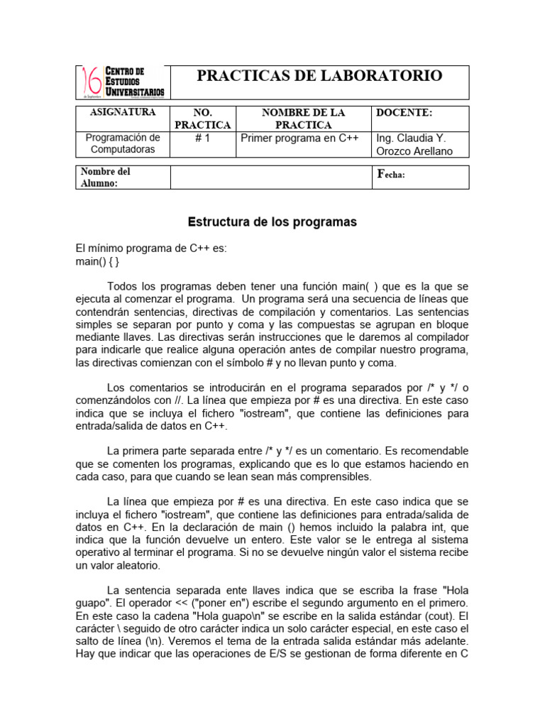 Practica De Laboratorio 1 Descargar Gratis Pdf C Programa De