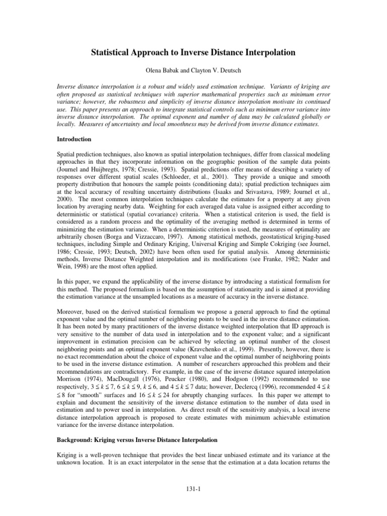 Statistical Inverse Distance | PDF | Variance | Estimation Theory