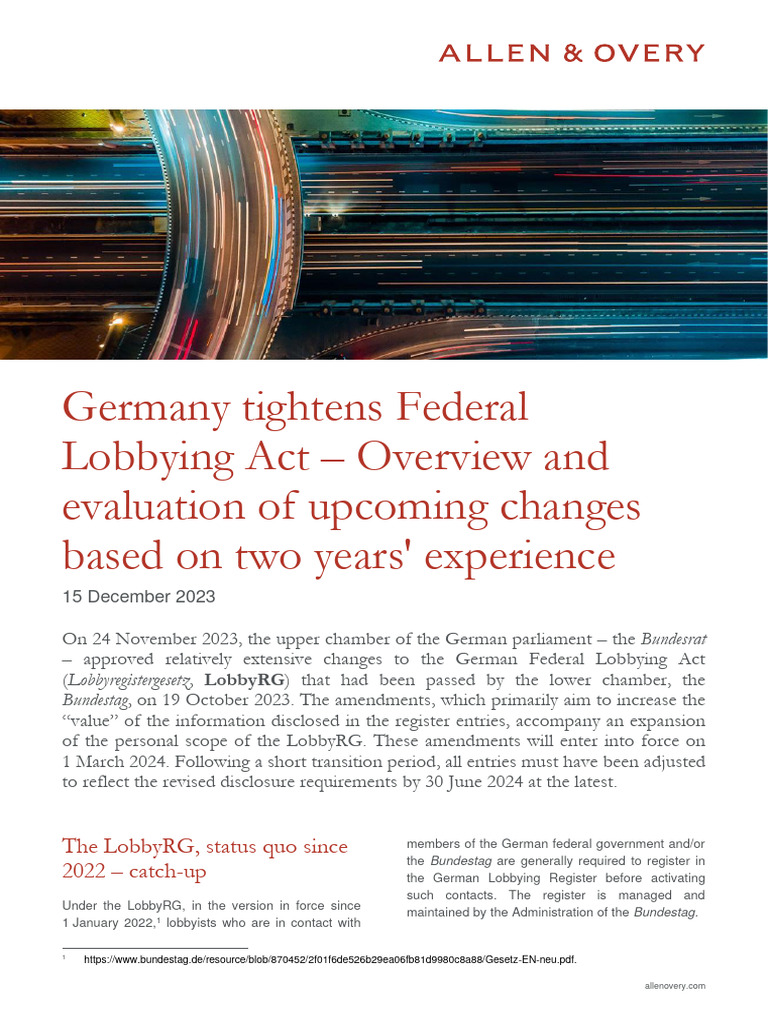Germany Lobbying Act Overview | PDF | Lobbying In The United States ...