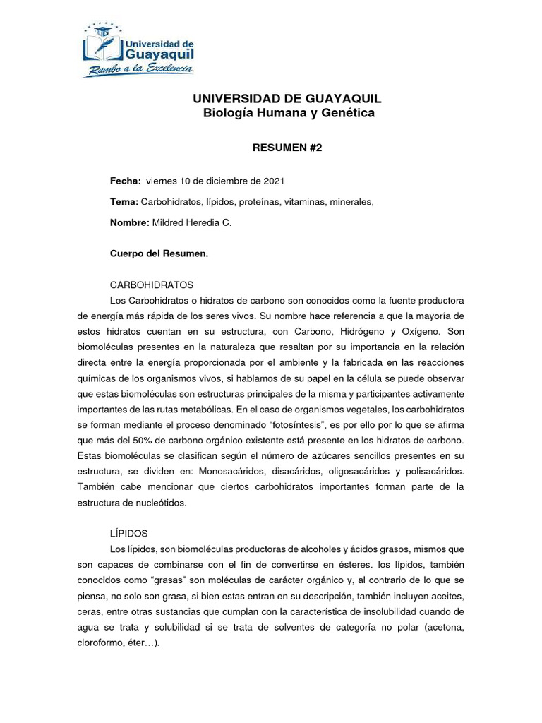 Resumen 2 | PDF | Carbohidratos | Lípido
