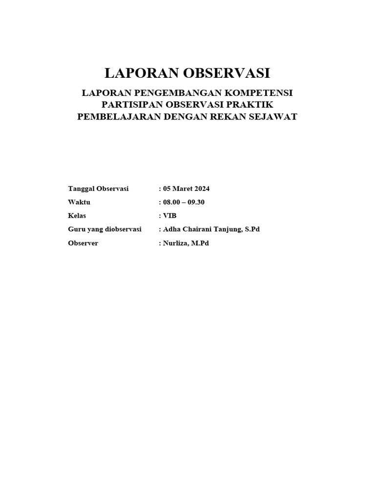 Observasi Pembelajaran Kelas VIB | PDF