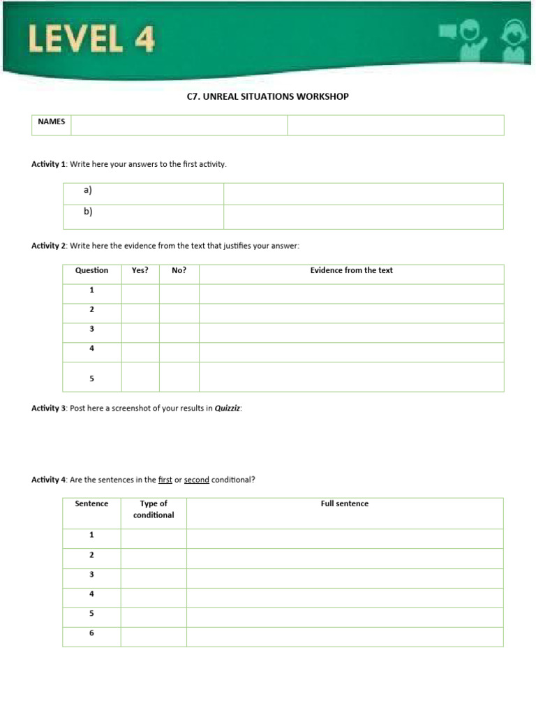C7. Unreal Situations Worksheet. | PDF