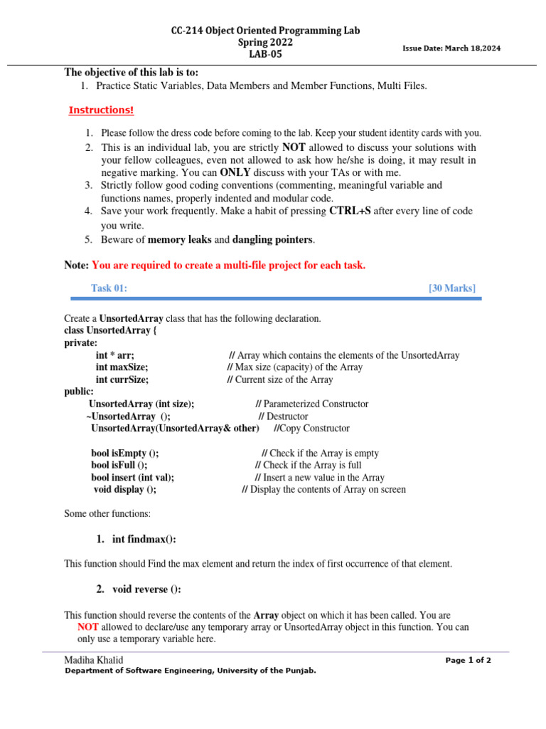 In Lab 05 Tasks Pdf Constructor Object Oriented Programming Programming 