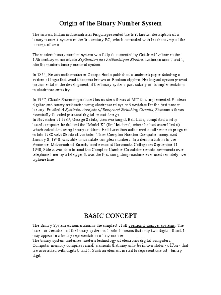 Origin of The Binary Number System | Download Free PDF | Arithmetic ...