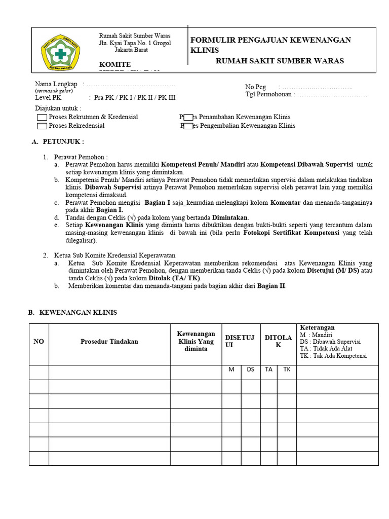 Form Pengajuan RKK Perawat Poli Dalam | PDF