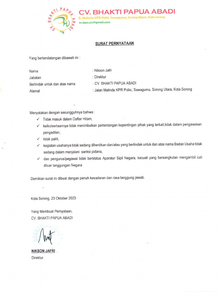 Surat Pernyataan BPA | PDF