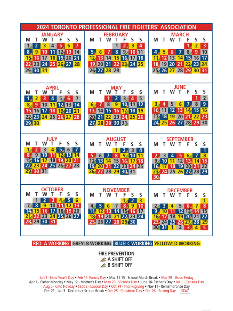 Toronto Firefighters Shift Calendar OPS 2024 8.5x11 | PDF | Festival ...
