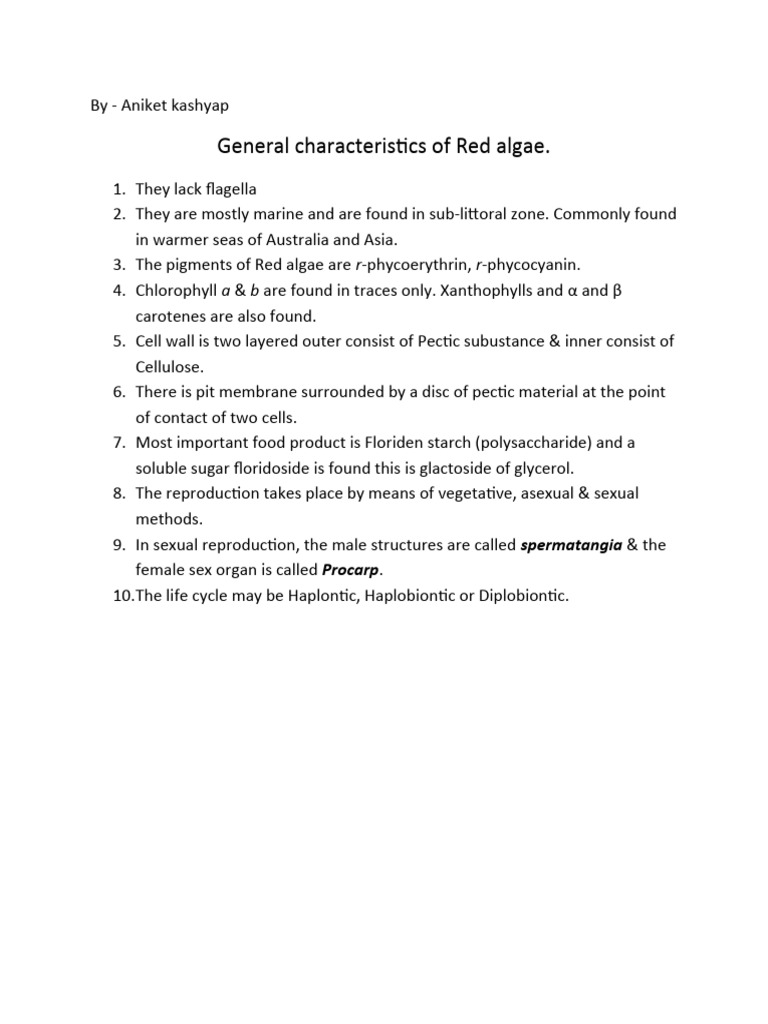 Red Algae Short Notes | PDF