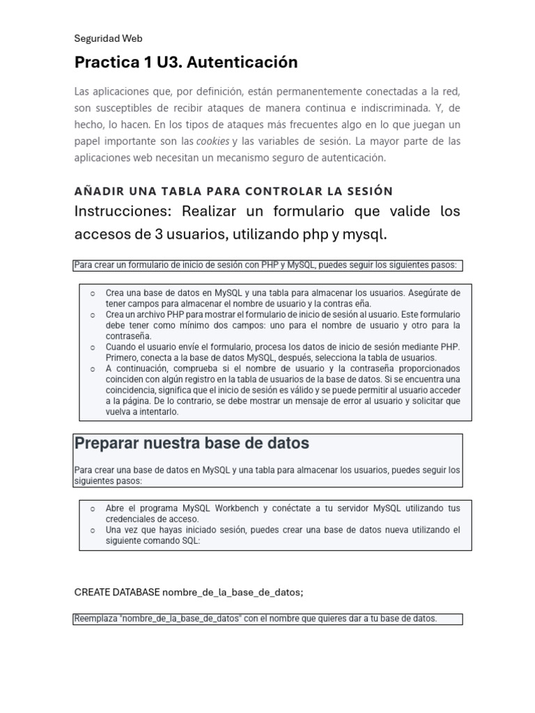 Autenticación Web con PHP y MySQL | PDF | Mi sql | Php