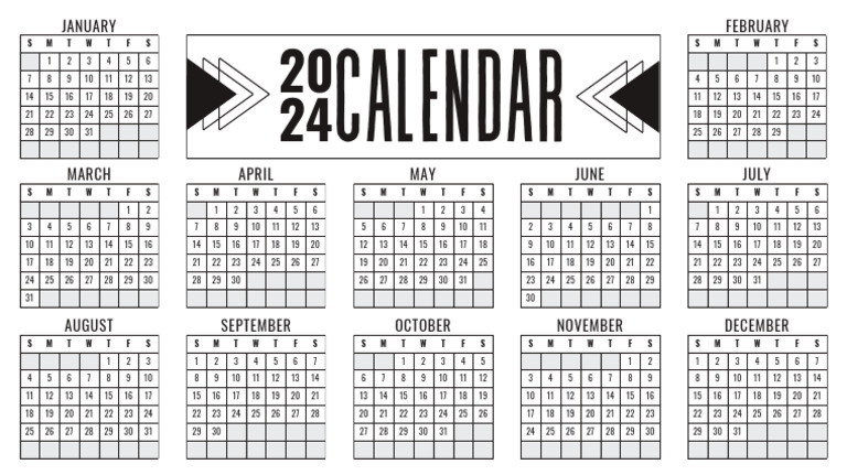 Black and White Simple Geometric 2024 Calendar | PDF