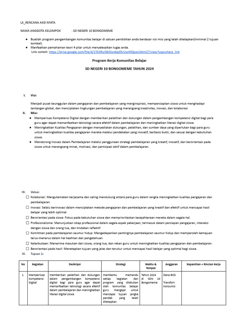 LK 3 - Rencana Aksi Nyata Kombel 2 - 10 Bongomeme | PDF